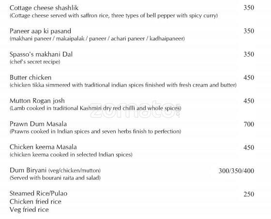 Menu at Spasso, New Delhi, Saket
