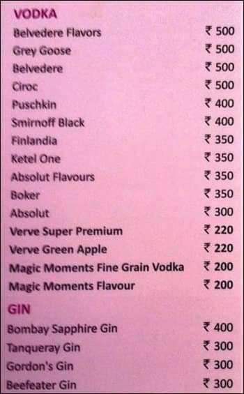 Menu at Spasso, New Delhi, Saket