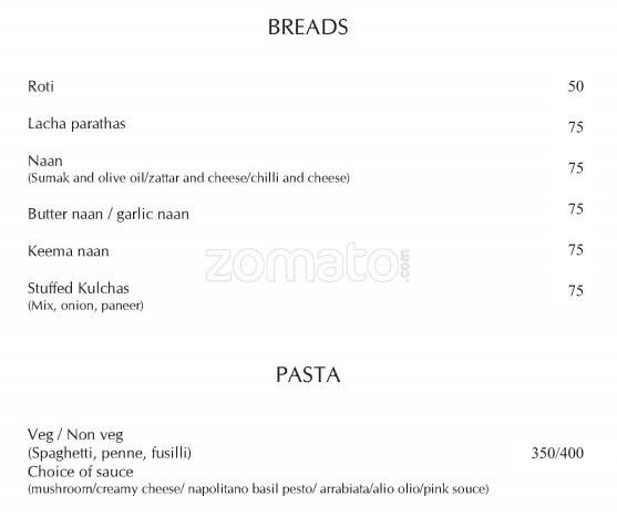 Menu at Spasso, New Delhi, Saket