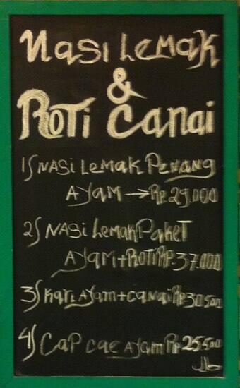 Carta del restaurante Nasi Lemak & Roti Canai, Yakarta