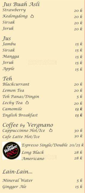 Carta del postres Tan Ek Tjoan, Yakarta, Jalan Cikini Raya No. 61