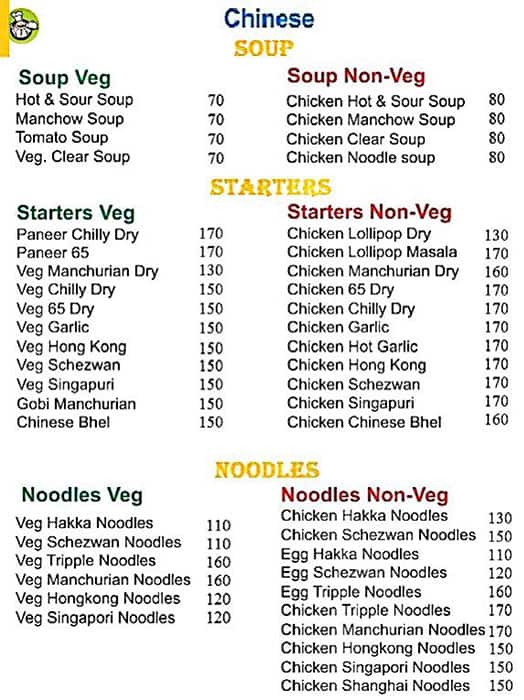 Menu of Hotel Anand, Bavdhan, Pune