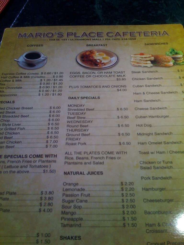 Mario's Place Cafeteria Menu - Urbanspoon/Zomato