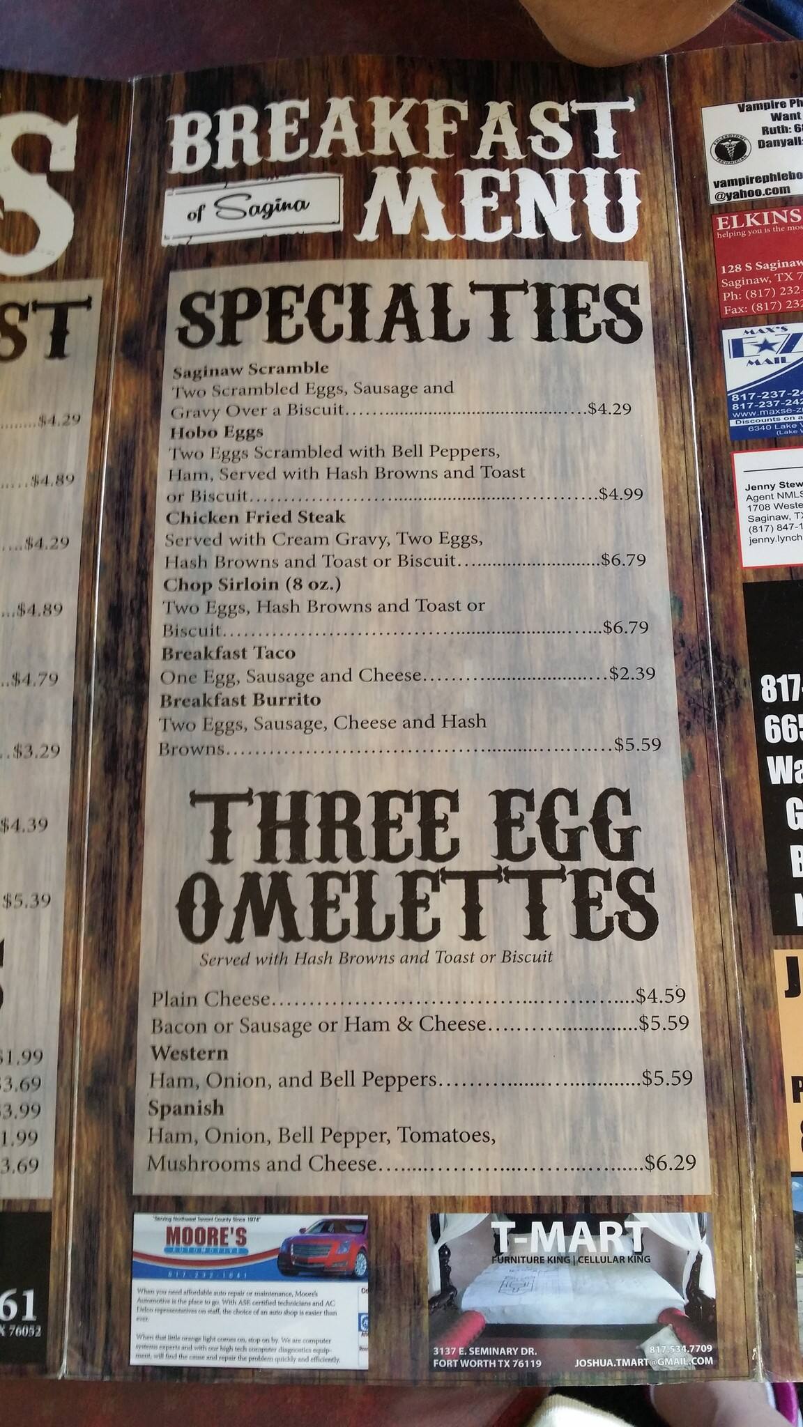 Menu at JR's Cafe of Saginaw, Saginaw