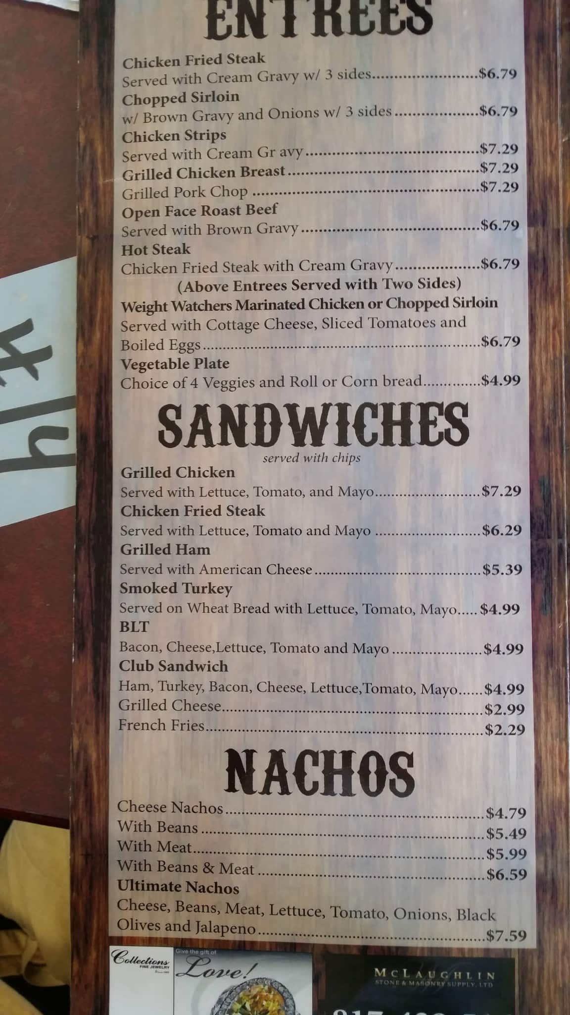 Menu at JR's Cafe, Saginaw