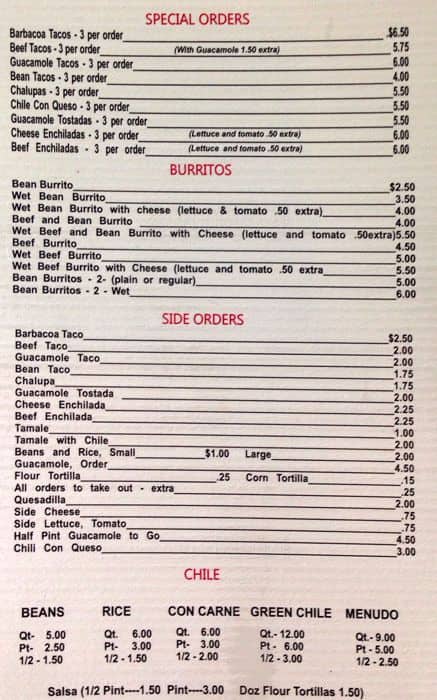 Menu at la casa de manuel restaurant, Denver, Larimer St