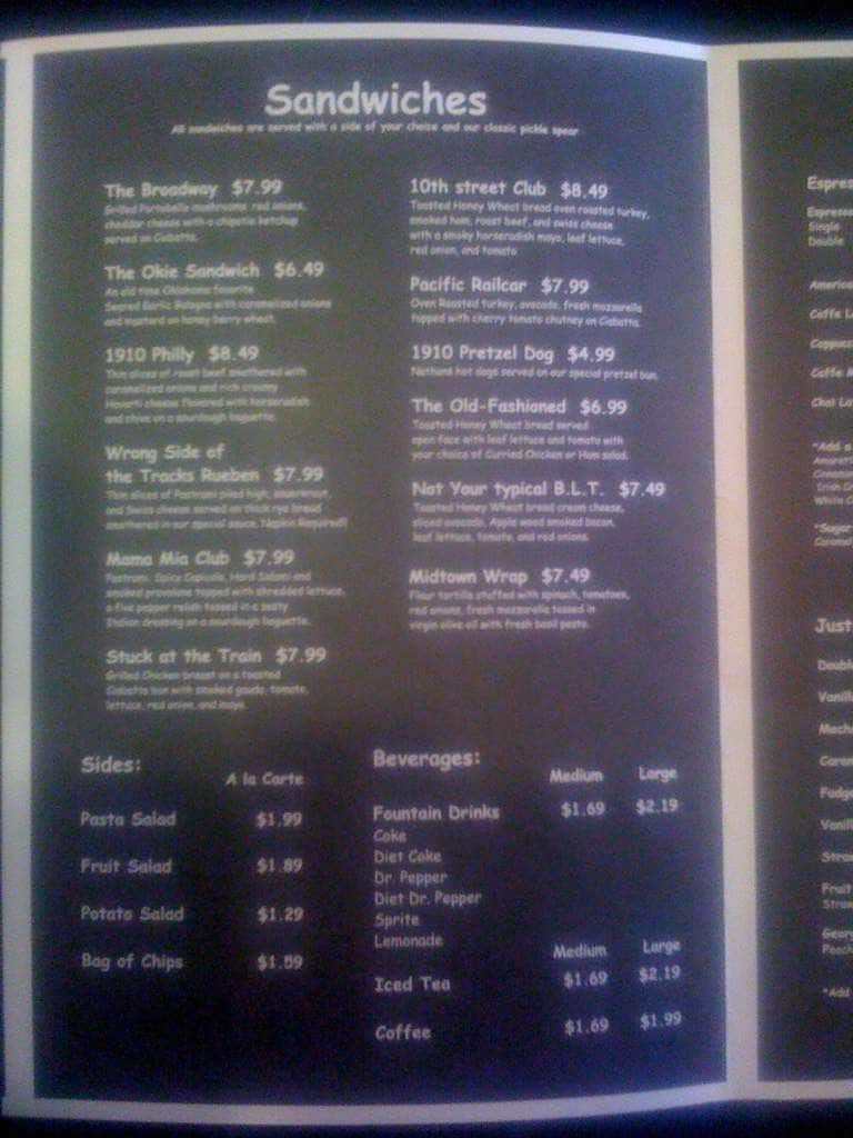 Menu at Kamp's 1910 Café cafe, Oklahoma City