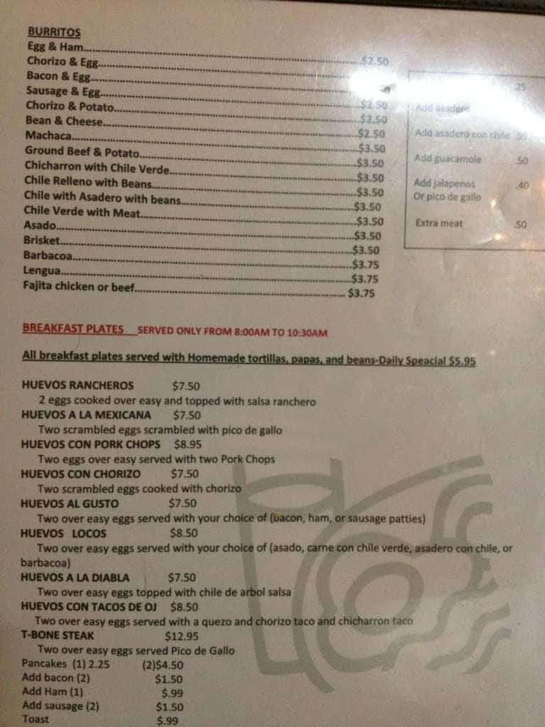 Menu at Tacos OJ restaurant, Fort Stockton