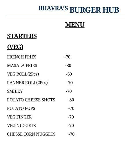 Menu at Burger Hub, Chennai, 54/1