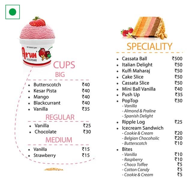 Menu of Arun Ice Cream, Bannerghatta Road, Bangalore