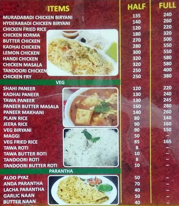 Menu at Shama Chicken Biryani Corner, Gurugram, Shop 2