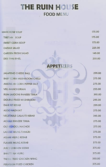 Menu of The Ruin House, Morabadi, Ranchi
