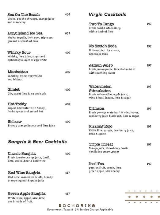 Menu at Bacharika- Rooftop Bar And Kitchen, Pune