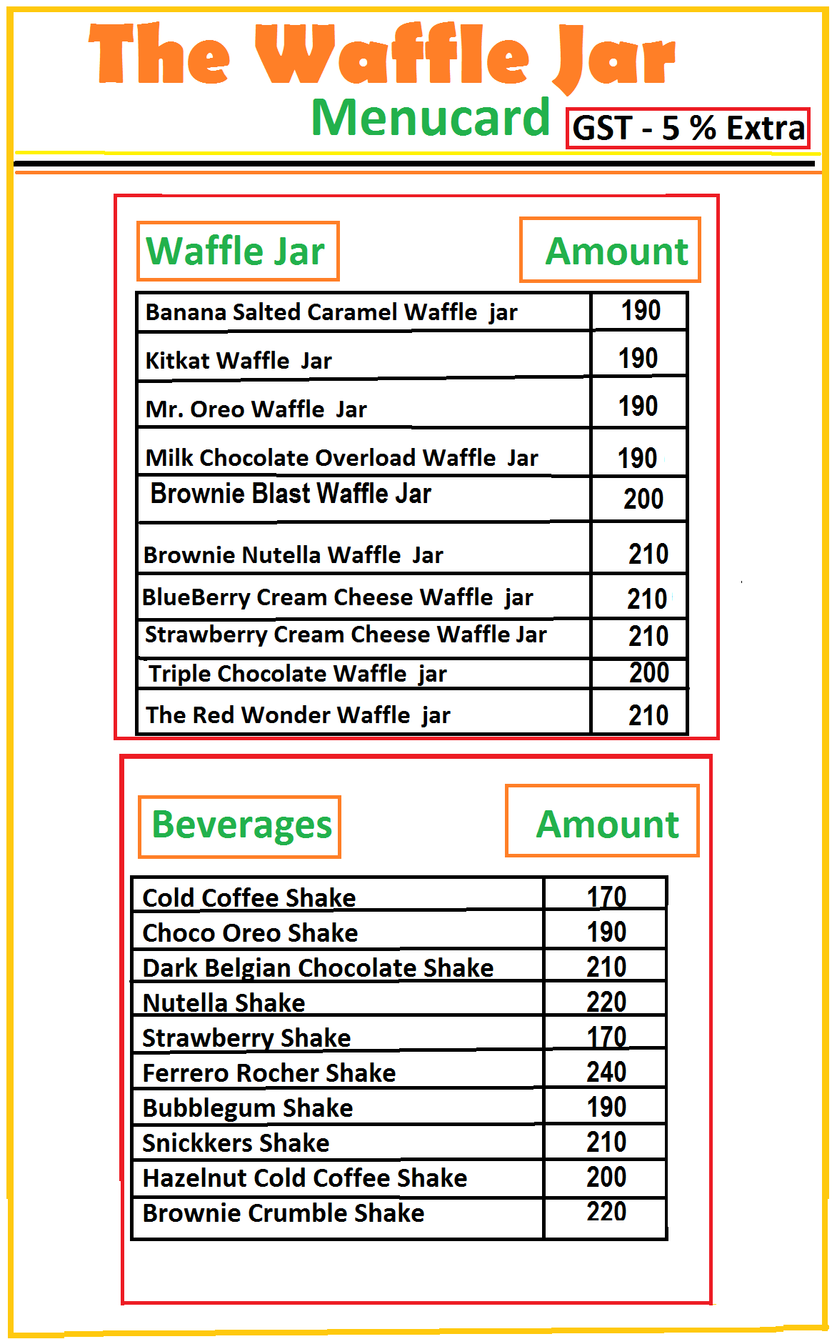 Menu of The Waffle Jar, Kharghar, Navi Mumbai