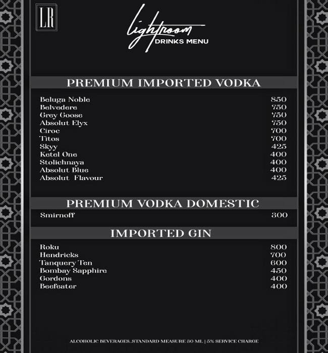 Menu of Light Room Bar & Kitchen, Park Street Area, Kolkata