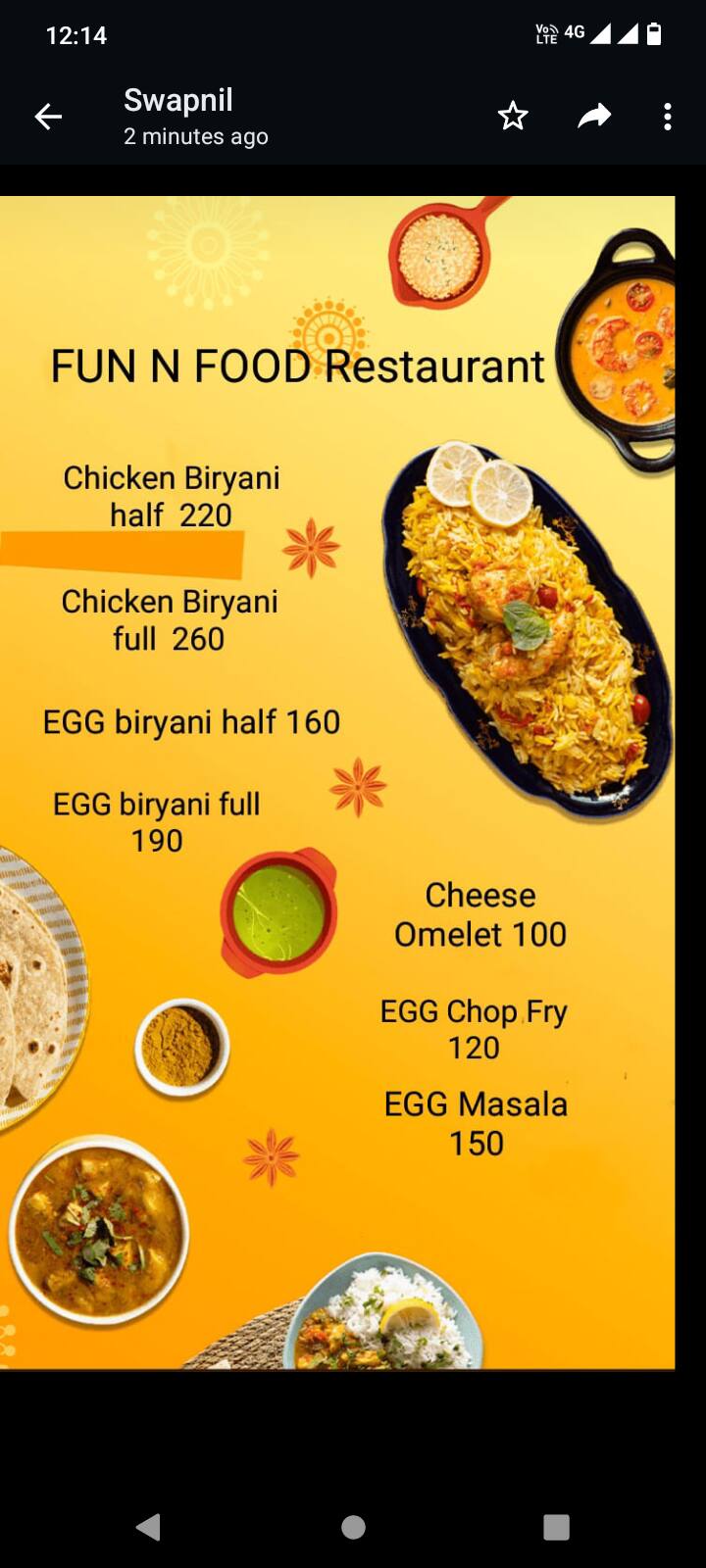 Menu of FUN N Food Restaurant, Sinhgad Road, Pune