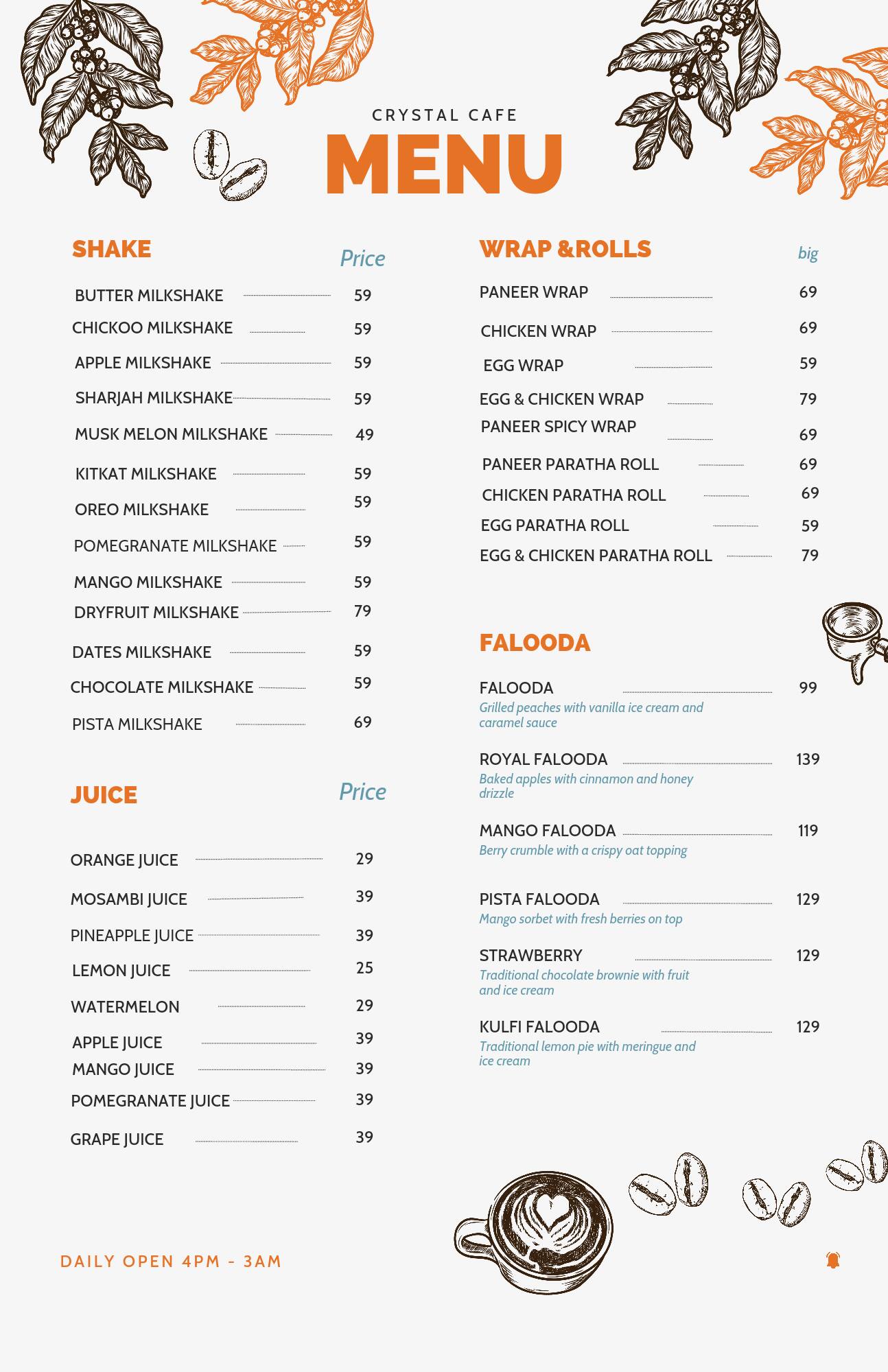 Menu of Crystal Cafe, JP Nagar, Bangalore