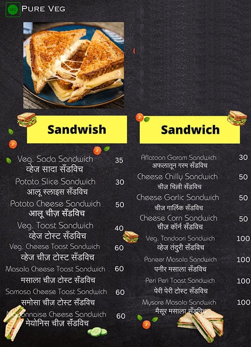Menu of Kaustubh Sandwich Corner, Mohammad Ali Road, Mumbai