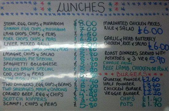 Menu at Embassy Cafe, London, 1 Mortimer Square