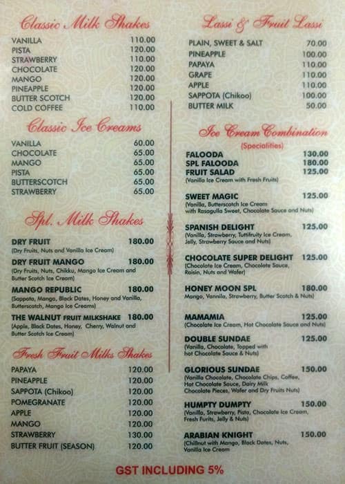 Menu at Sangeetha Veg Restaurant - Gandhi Irwin Road, Chennai