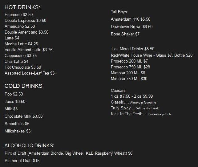 Menu at Starving Artist restaurant, Toronto, 810 College St
