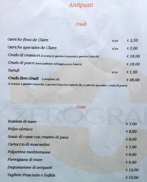Zero Gradi a Roma: Foto del Menu con Prezzi - Zomato Italia
