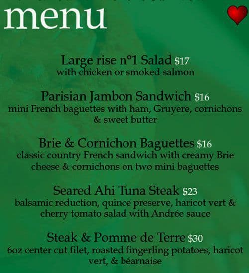Menu at rise pub & bar, Dallas