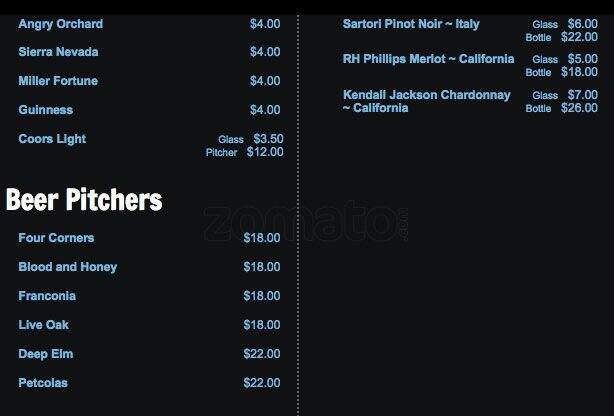 Menu at LSA Burger Co. pub & bar, Denton