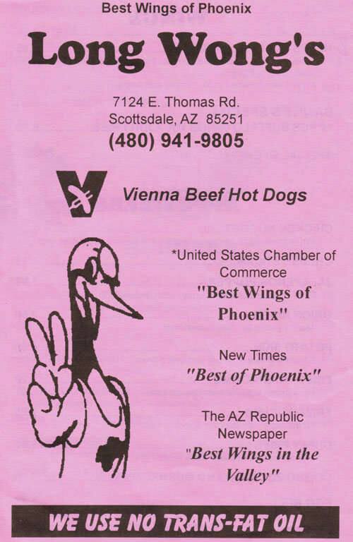 Long Wongs Menu, Menu for Long Wongs, South Scottsdale, Scottsdale ...