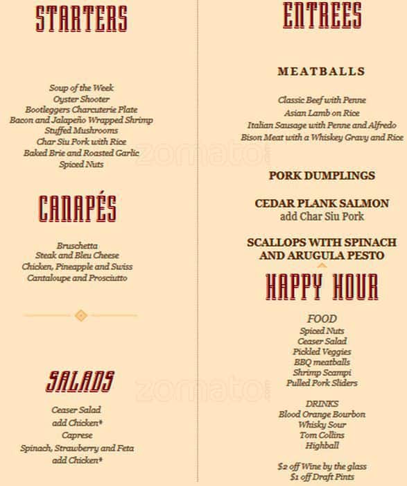 Menu at Bootleggers pub & bar, Beaverton
