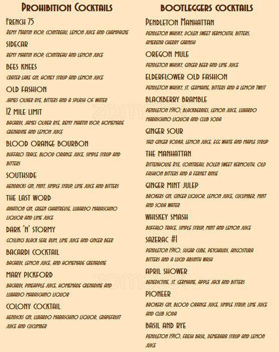 Menu at Bootleggers pub & bar, Beaverton