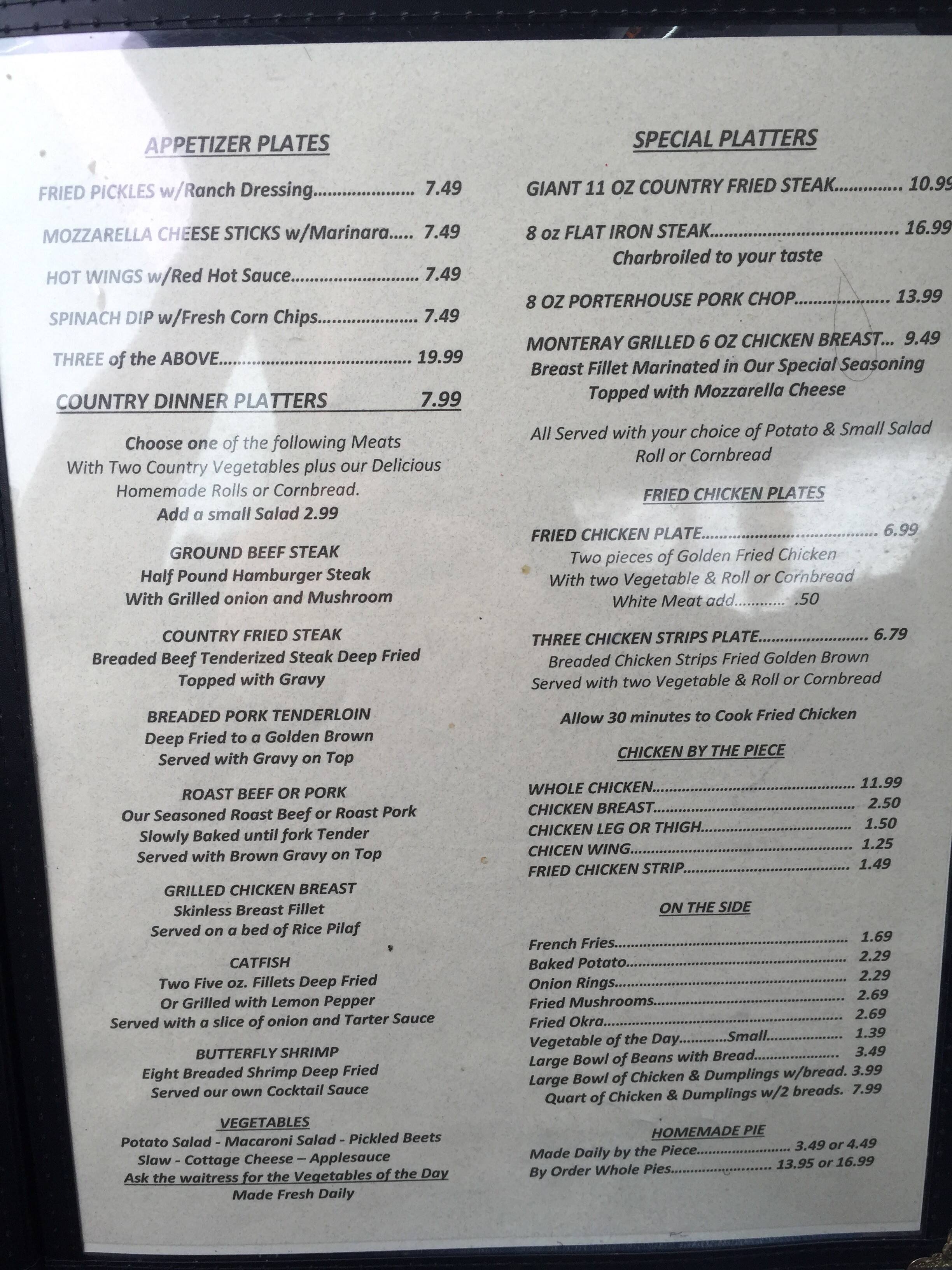 Menu at Float Stream Restaurant, Van Buren