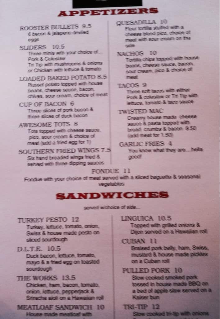 Menu at Twisted Pig Bar & Grill, Modesto