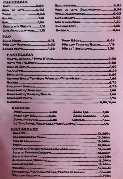 Menu at Papo d'Anjo cafe, Porto