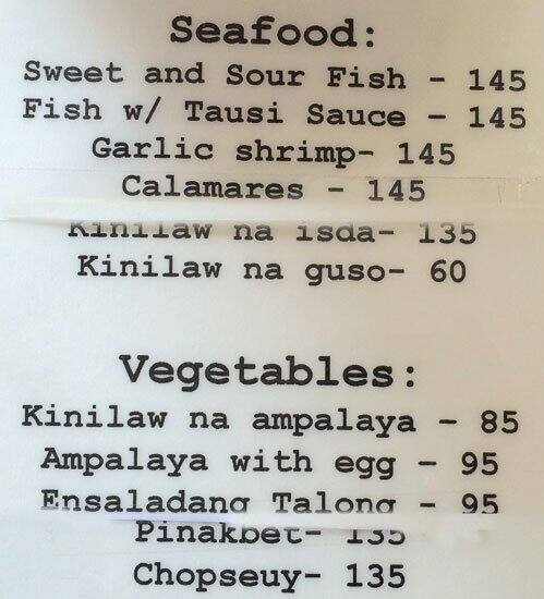 Menu at CNT Lechon BBQ, Cebu City, J Labra St