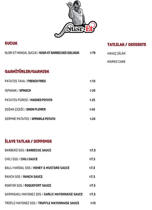 Menu at Nusr-Et, Maslak Mahallesi, Esentepe Mah. Büyükdere Cad. No:185