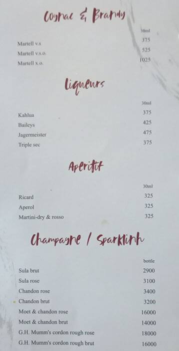 Menu at Miss Nora, New Delhi