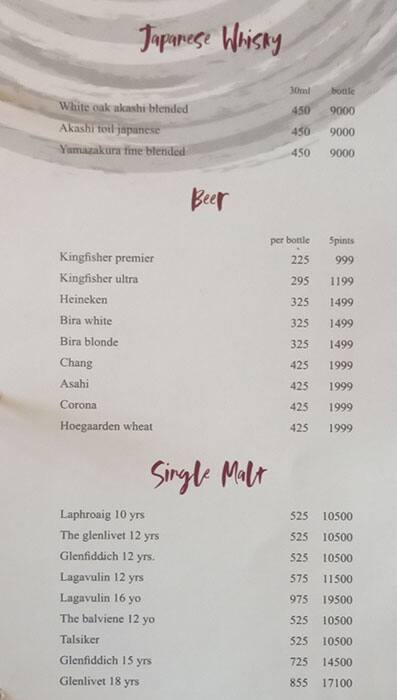 Menu at Miss Nora, New Delhi
