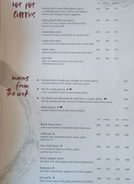 Menu at Miss Nora, New Delhi