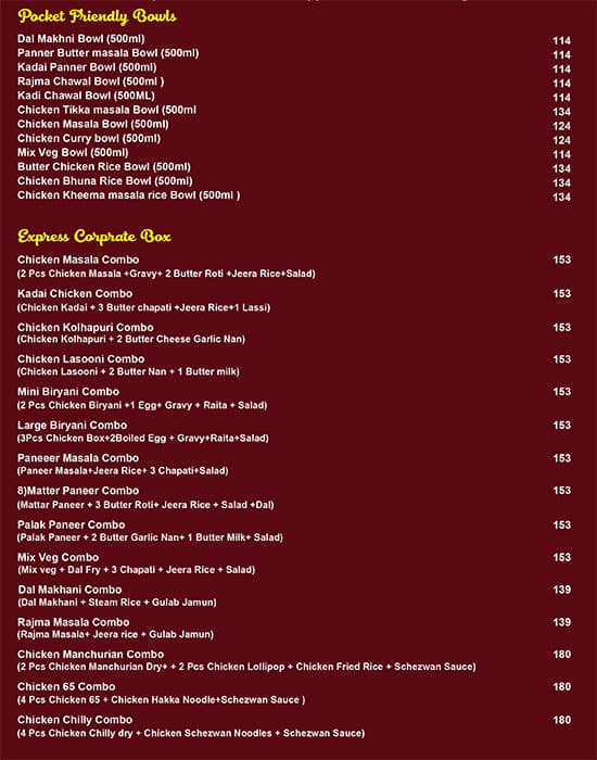 Menu of Saada Punjab, Viman Nagar, Pune