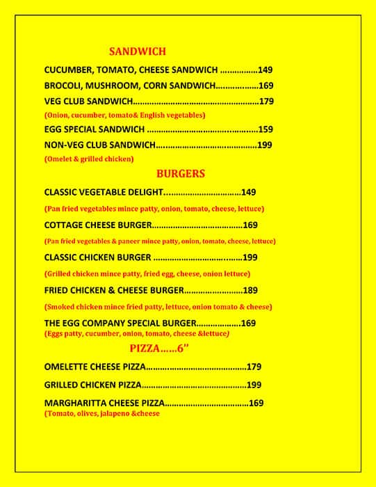 Menu at THE EGG COMPANY, Chandigarh