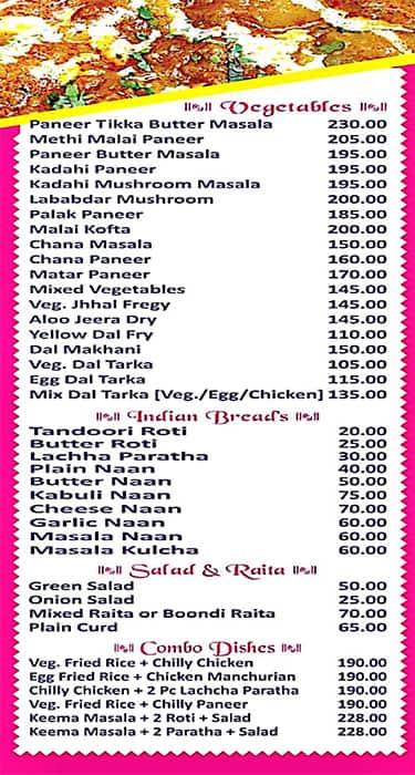 Menu at The Punjabi Rasoi, Kolkata