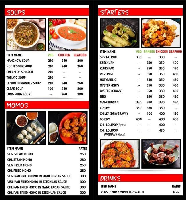 Menu of The Sichuan Dragon, Matunga East, Mumbai
