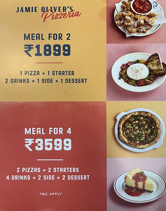 Menu of Jamie Oliver's Pizzeria, Chandigarh Industrial Area, Chandigarh