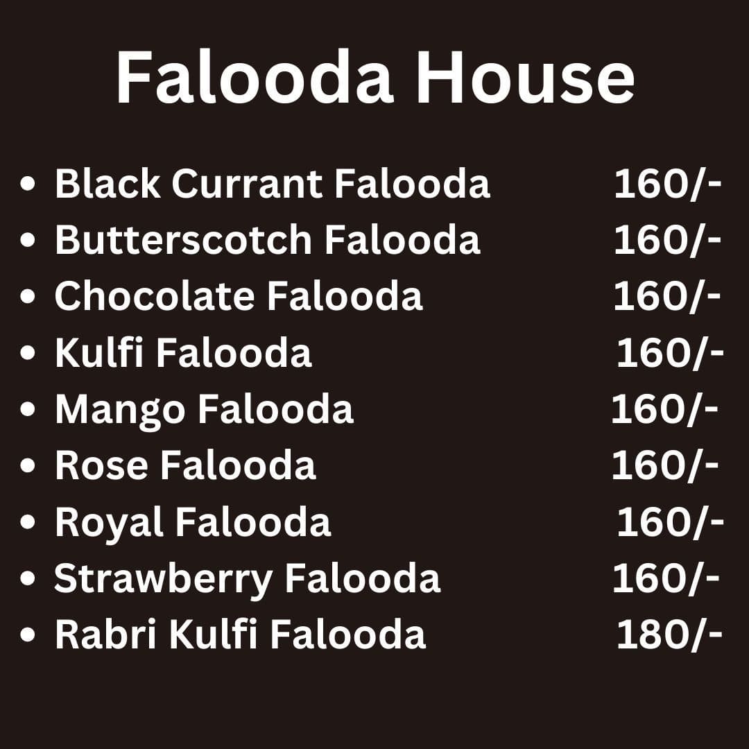 Menu of Falooda House, Borivali West, Mumbai