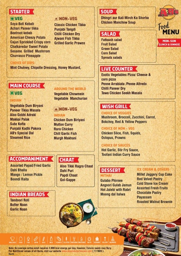Menu of AB's - Absolute Barbecues, Marathahalli, Bangalore