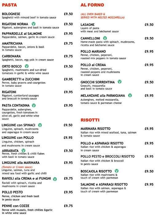 Menu at Cafe La Divina, London
