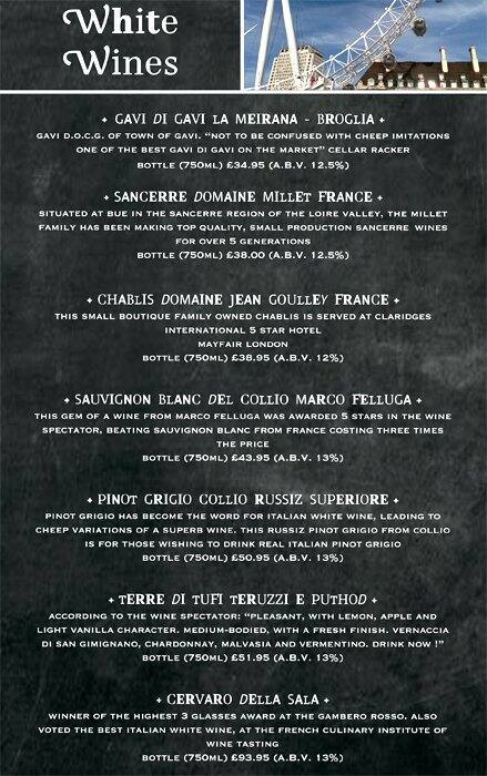 Carta del café Caffe vergnano, Londres, 62 Charing Cross Rd