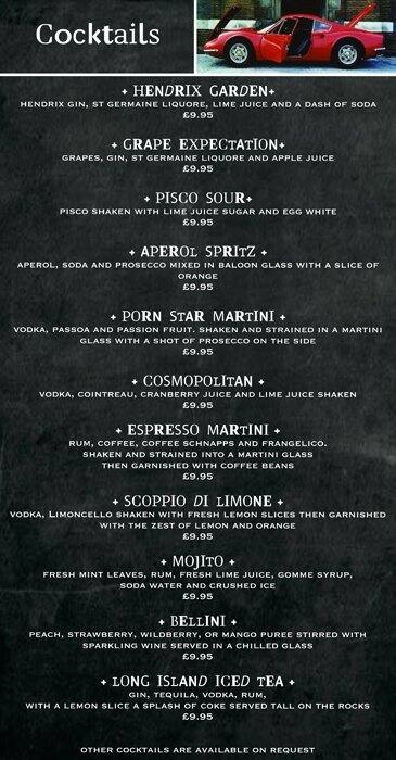 Carta del café Caffe vergnano, Londres, 62 Charing Cross Rd