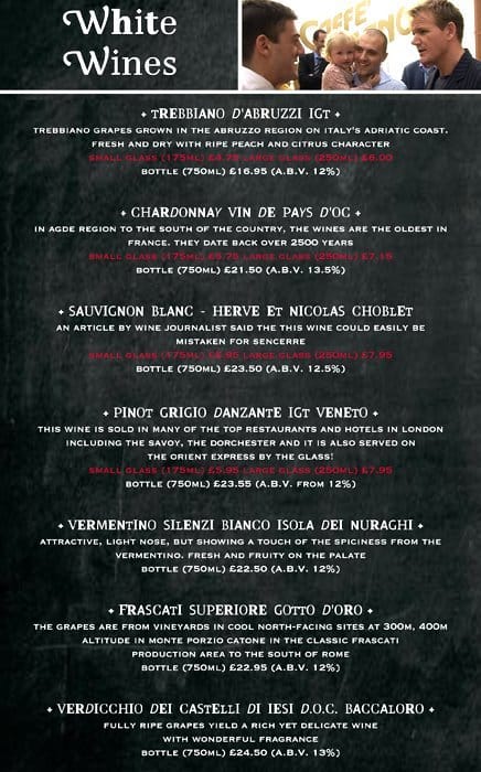 Carta del café Caffe vergnano, Londres, 62 Charing Cross Rd